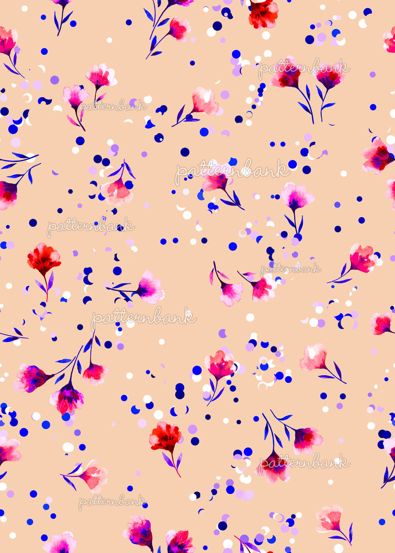 Bright Watercolor Flowers With Polka Dot by Katerina Gri Seamless ...