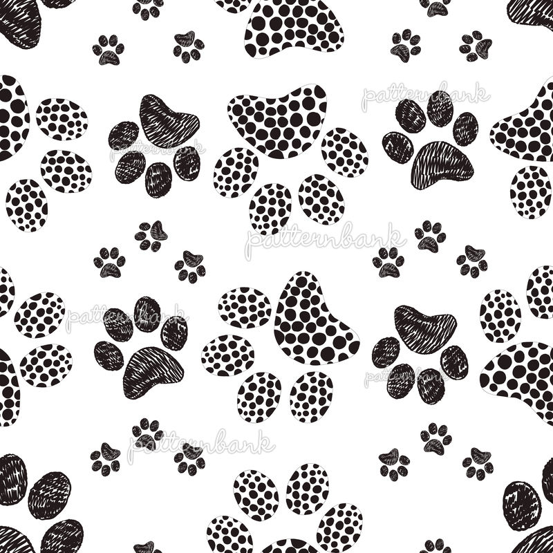 Black White Doodle Paw Print With Spotted Paw Prints Pattern by Gülşen ...